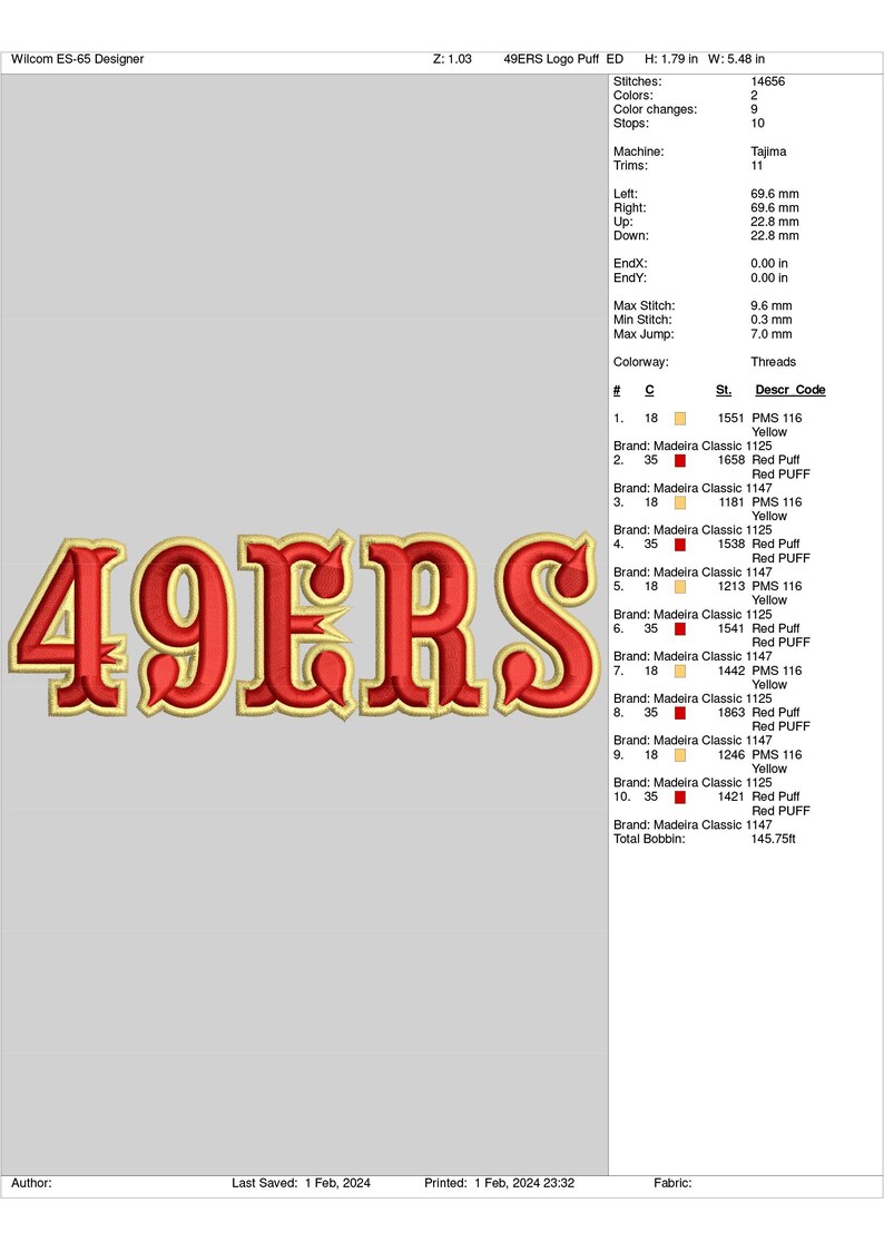49ERS Puff Embroidery Design – Digital Download - Etsy