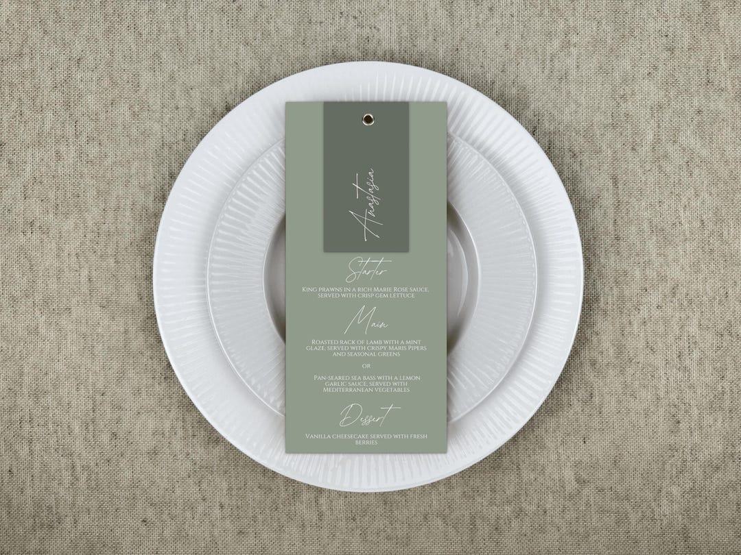 Sage Green Wedding Menu With Name Tag, Wedding Template, Canva Template ...
