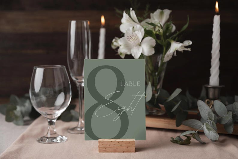 Sage Green Wedding Table Numbers Template, Modern Table Numbers ...