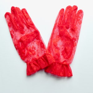 Vintage Sexy Red Lace Gloves, Dead Stock Gloves With Ruffle Cuff - Etsy