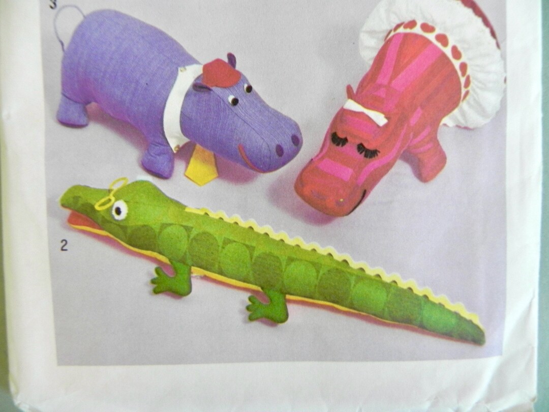 Vintage 1973 Plush Animal Pattern Alligator Hippo Dolphin - Etsy