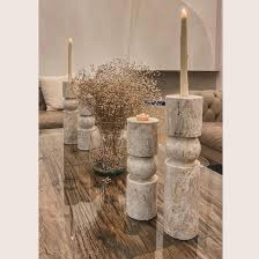 Handmade Travertine Candle Holders Set – Natural Stone Taper & Tealight ...