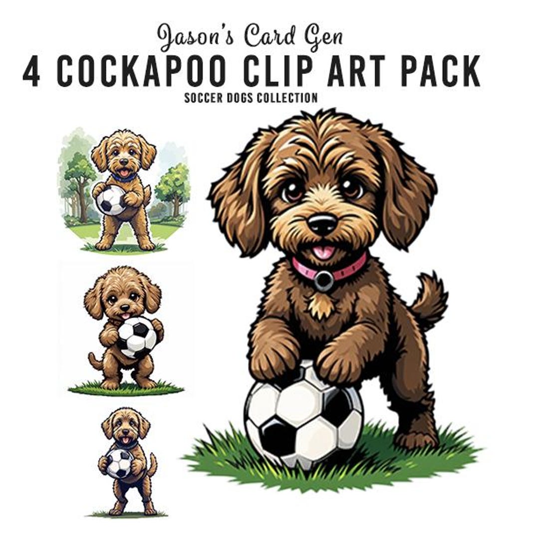 Soccer Cockapoo Clip Art Pack PNG Card Crafting, Digital Prints, Dog ...