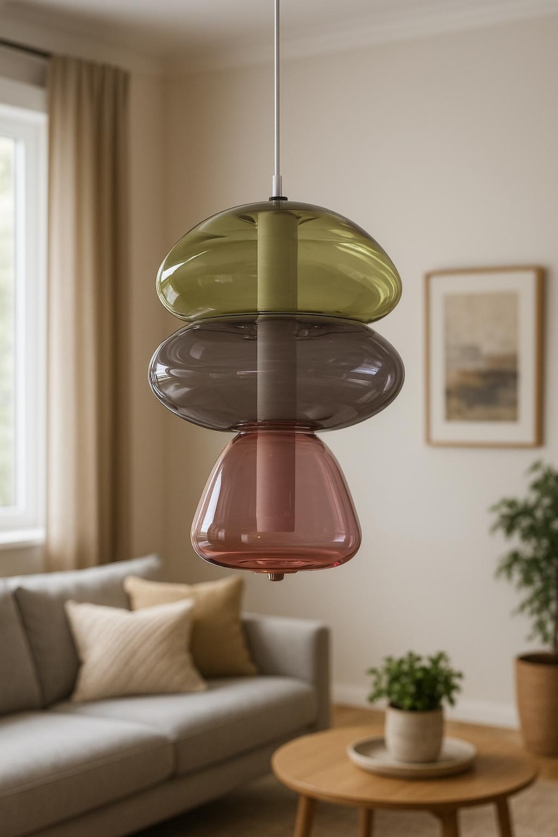 Hand Blown Glass Pendant Light | Modern Colorful Chandelier | Hanging ...