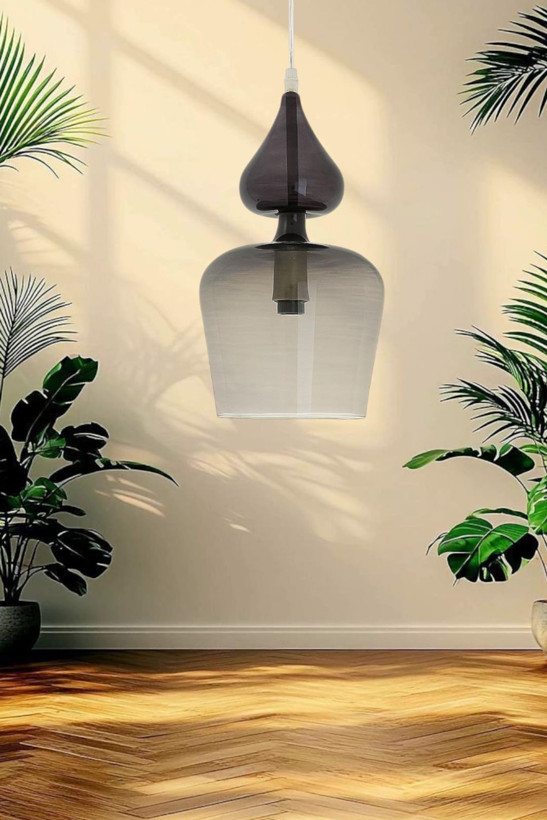Handmade Gray Pendant Light , Modern Art Glass Shade, Unique Ceiling ...