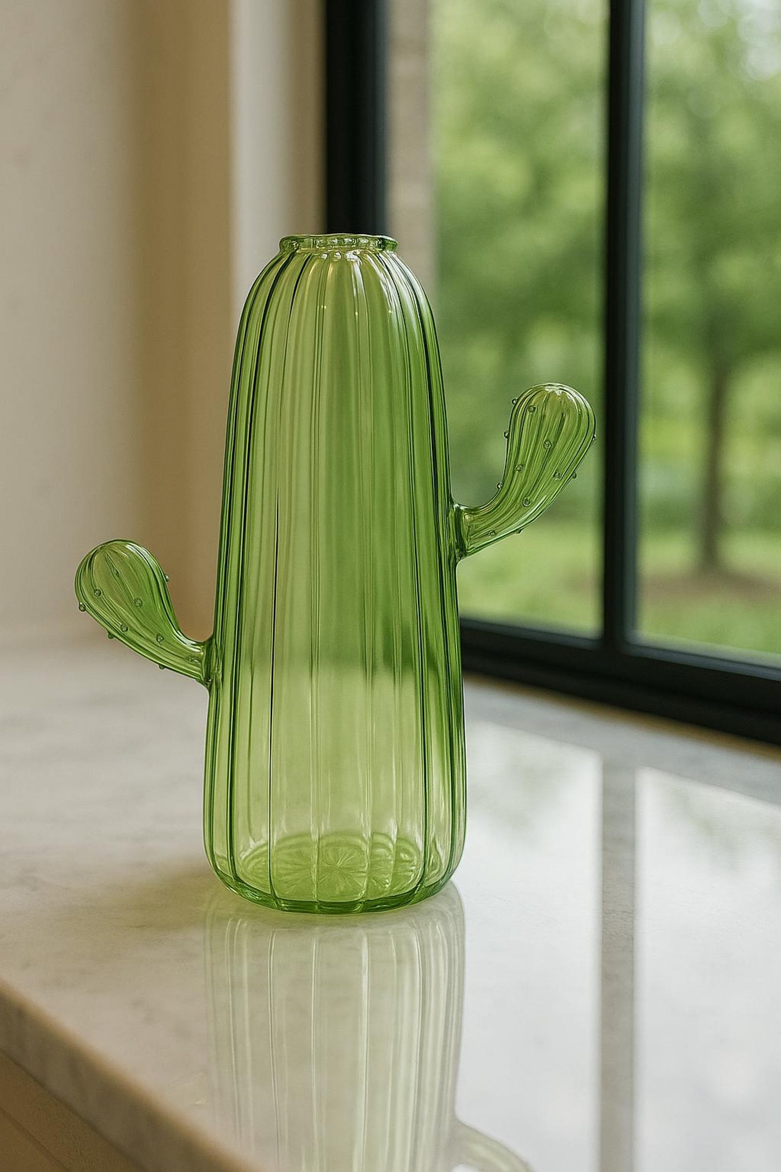 Hand-blown Green Glass Cactus Vase | Eco-friendly Centerpiece | Modern ...