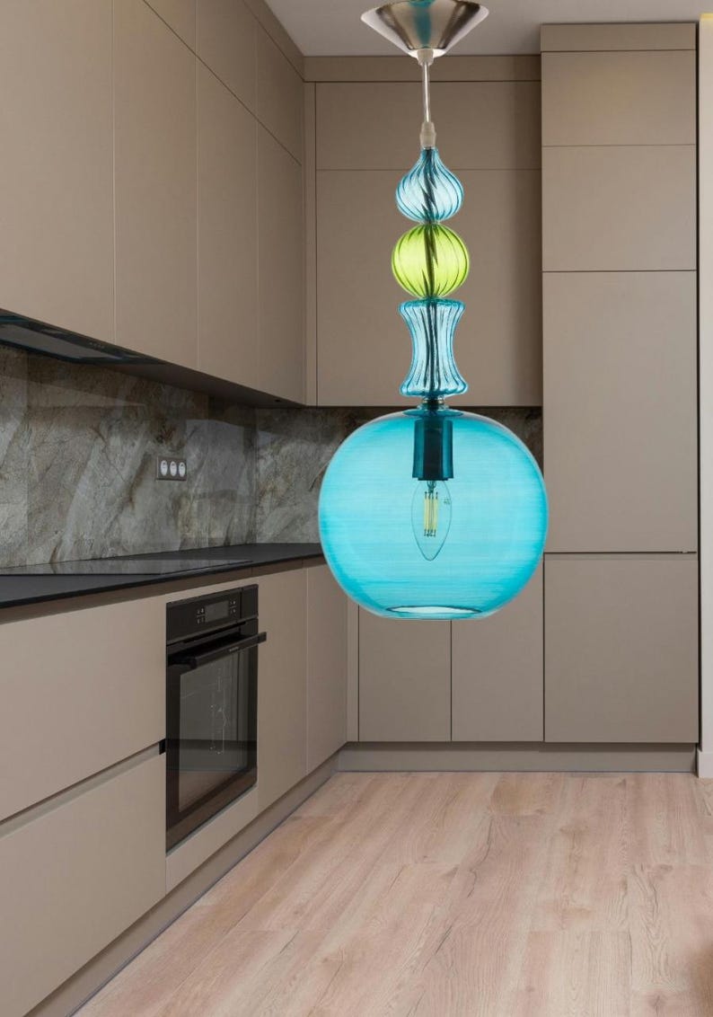 Blown Glass Pendant Light, Modern Hanging Glass Light, Handcrafted Home ...