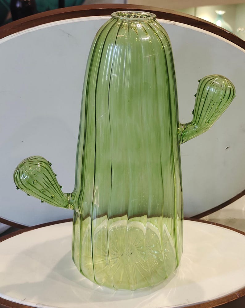 Hand-blown Green Glass Cactus Vase | Eco-friendly Centerpiece | Modern ...