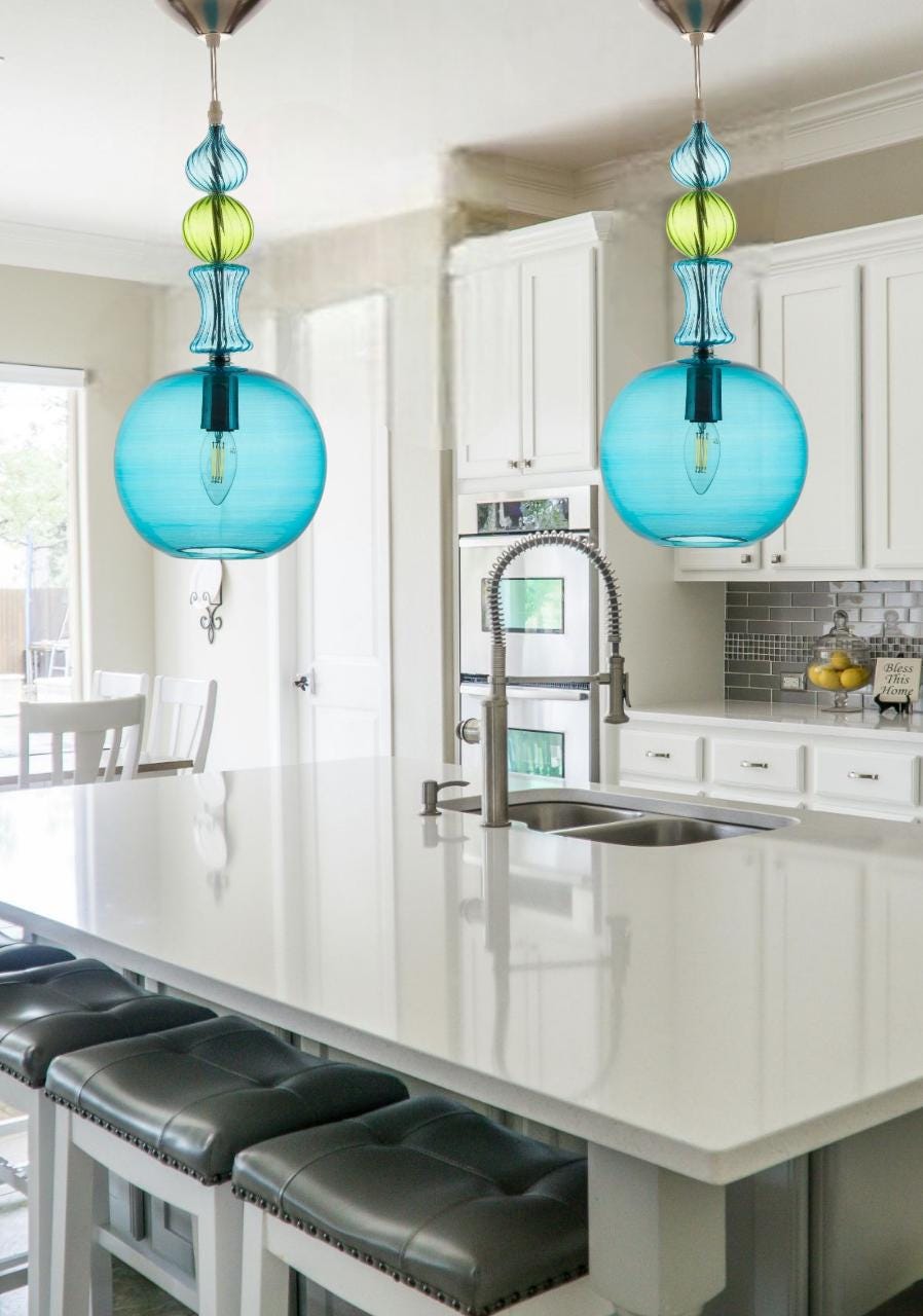 Blown Glass Pendant Light, Modern Hanging Glass Light, Handcrafted Home ...