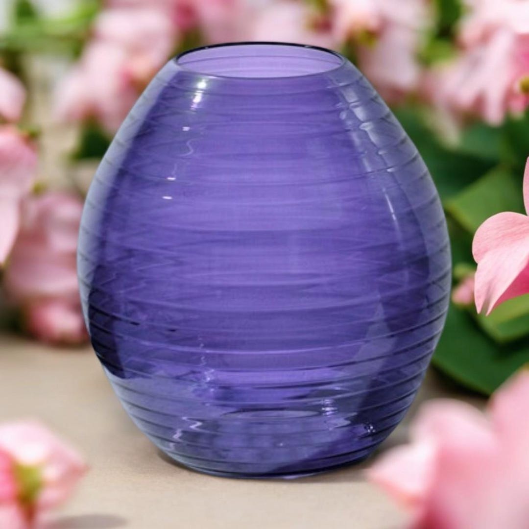 Large Lavender Blue Glass Vase for Flowers, Handmade Decorative Vase ...
