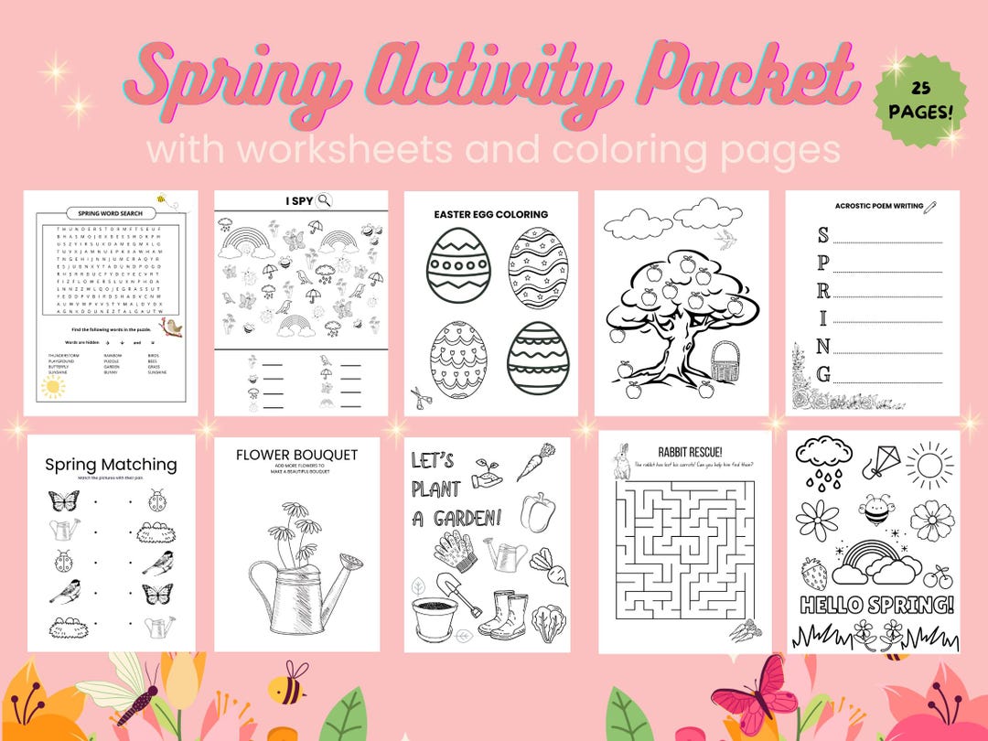 Spring Activity Packet With Coloring Pages, Math Pages, Writing Pages ...