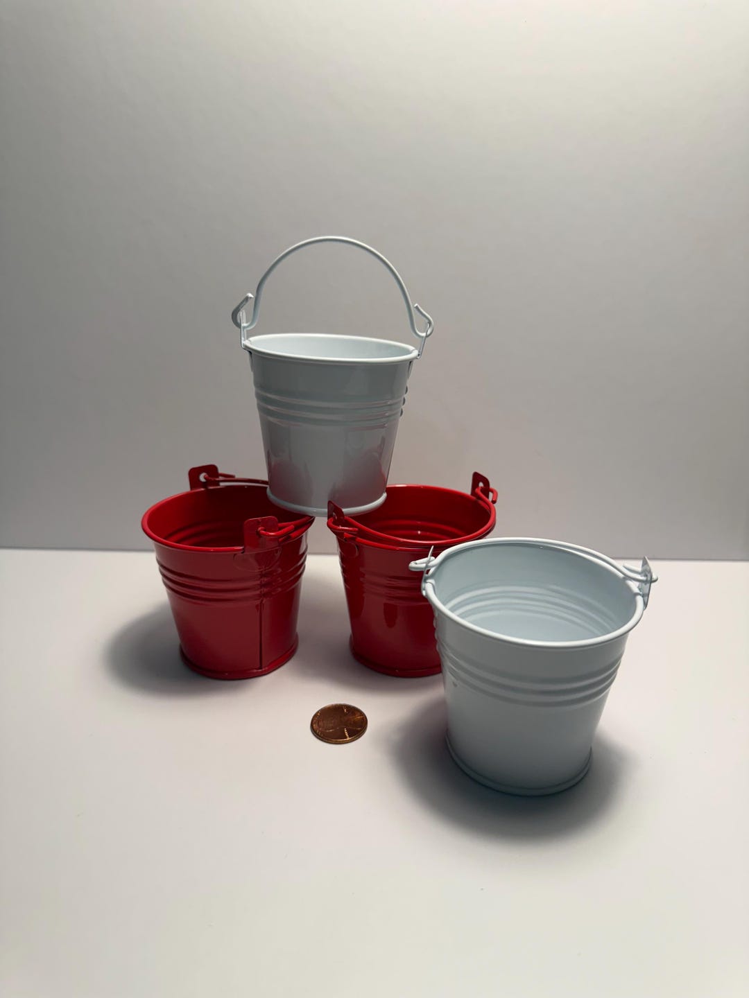 Miniature Metal Red White Buckets With Handle Christmas Valentines ...