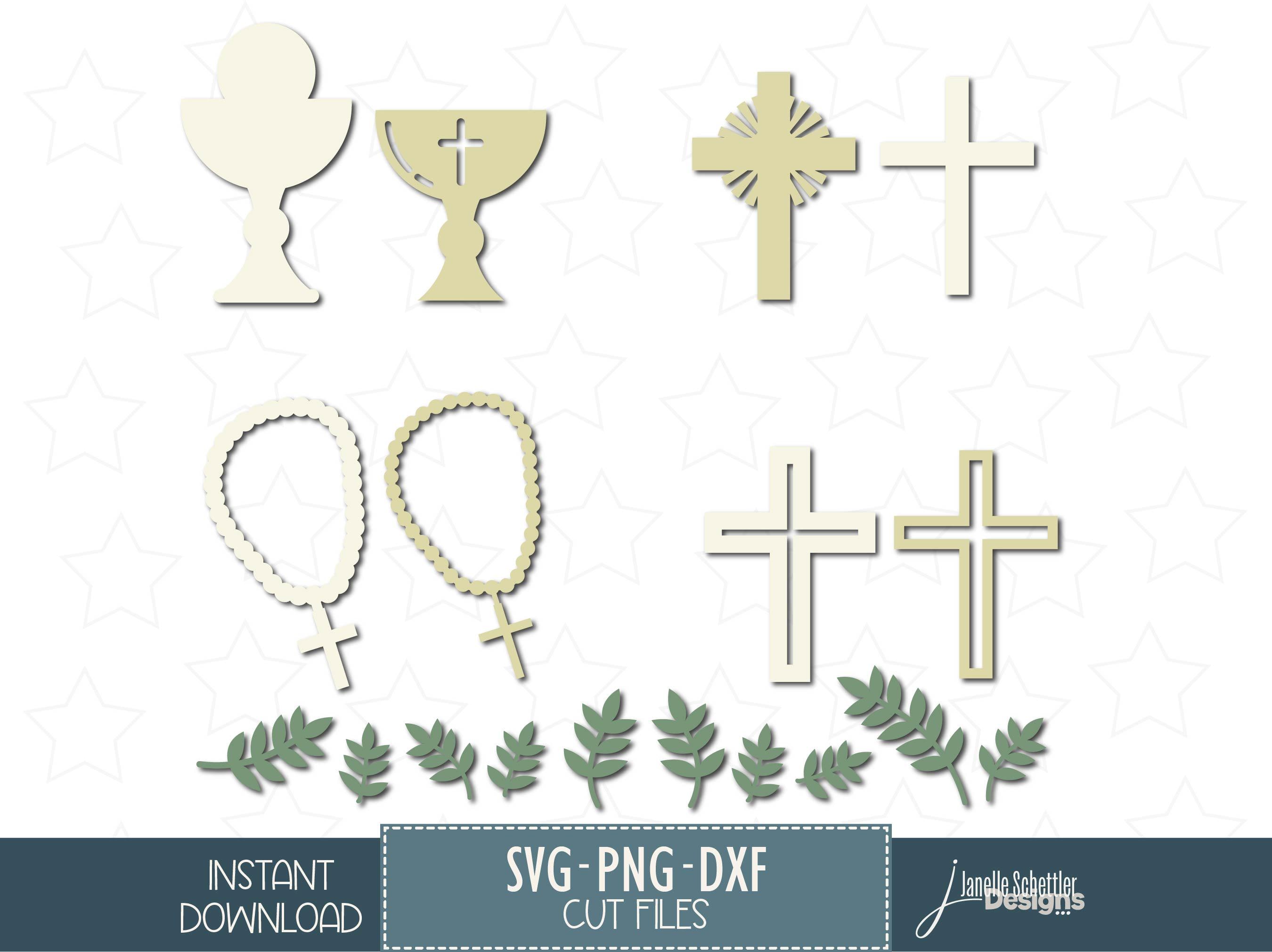 First Communion SVG Design Bundle: Layered Cross, Bible, Candle ...