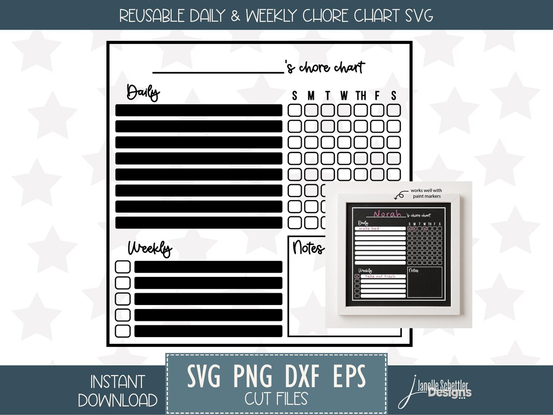Reusable Chore Chart SVG File: Daily Weekly Planner, Family Task ...