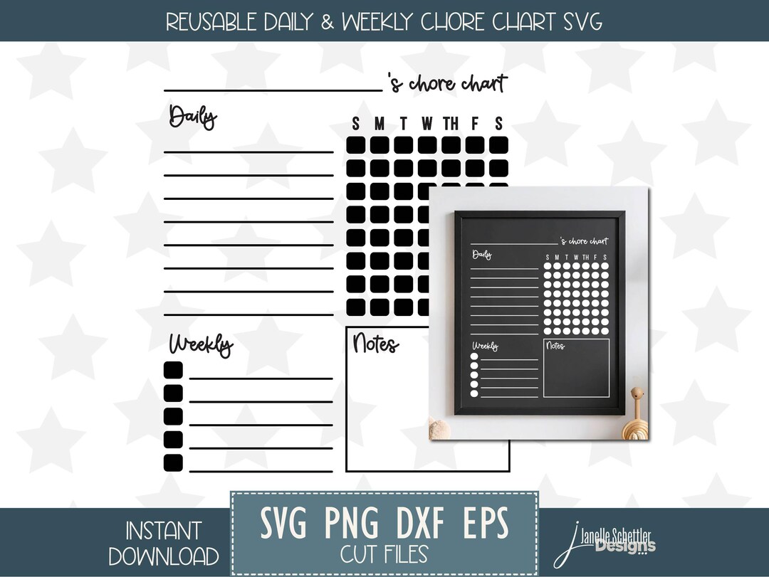 Reusable Kid Chore Chart SVG | Daily Weekly Planner SVG | Dry Erase ...
