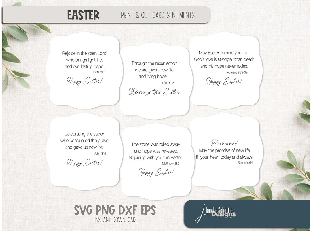 Christian Easter Card Printable Sentiments SVG | Print Then Cut Inserts ...