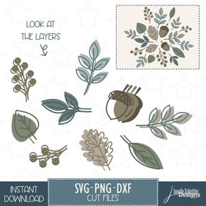 Fall Foliage SVG Cut File: Leaves, Berries, Acorn Autumn Decor (digital ...