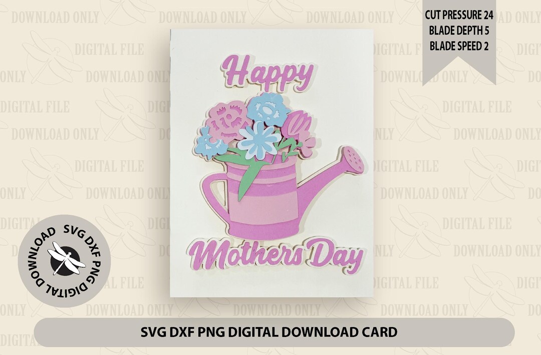 Mothers Day Card Watering Can SVG Paper Layer Card, Watering Can With ...