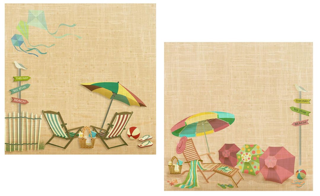 Beach Escape Printable Background: Seaside Lounge Chair & Umbrellas ...