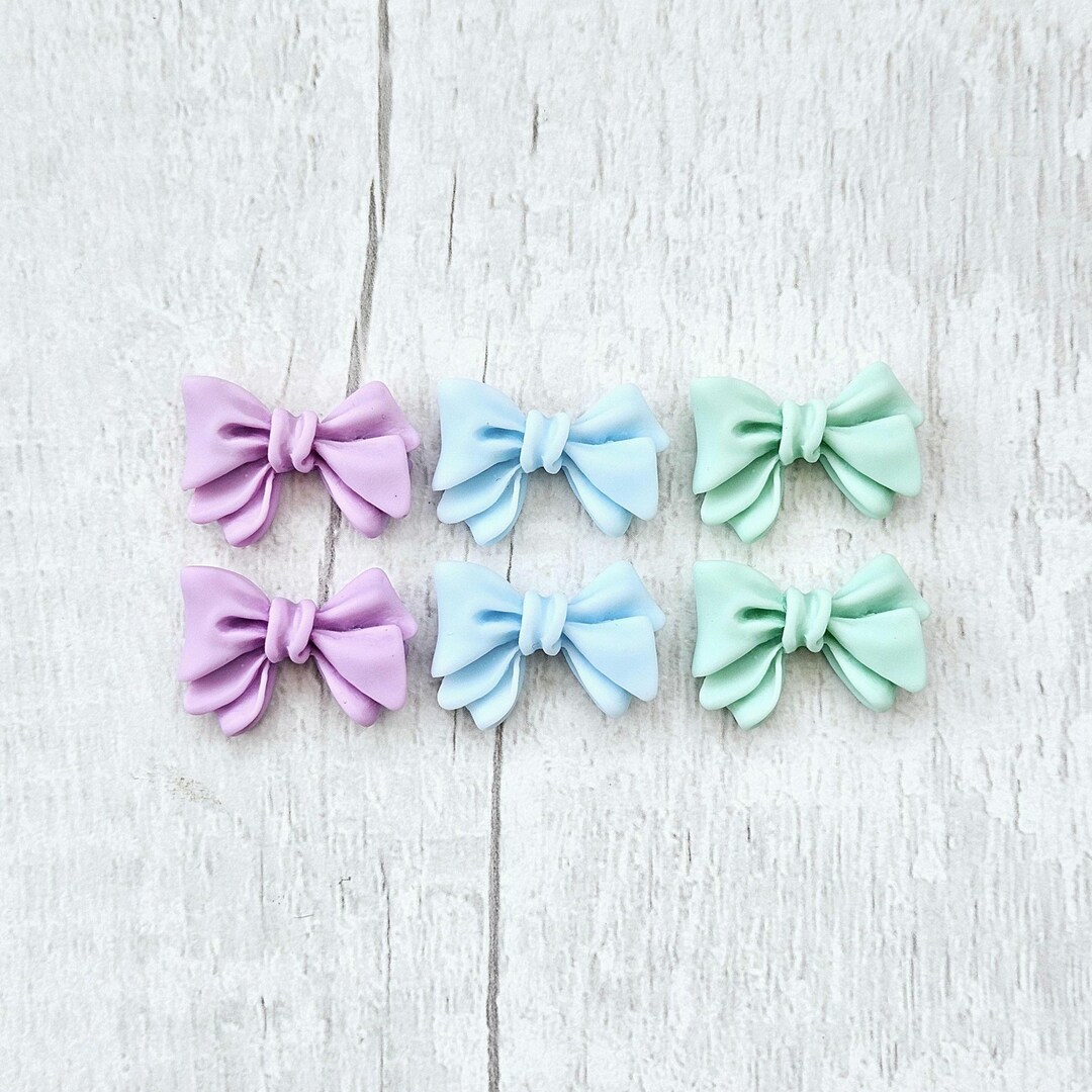 Kawaii Crafts X6 Cute Pastel Bows Clay Resin Flatback Charms - Etsy