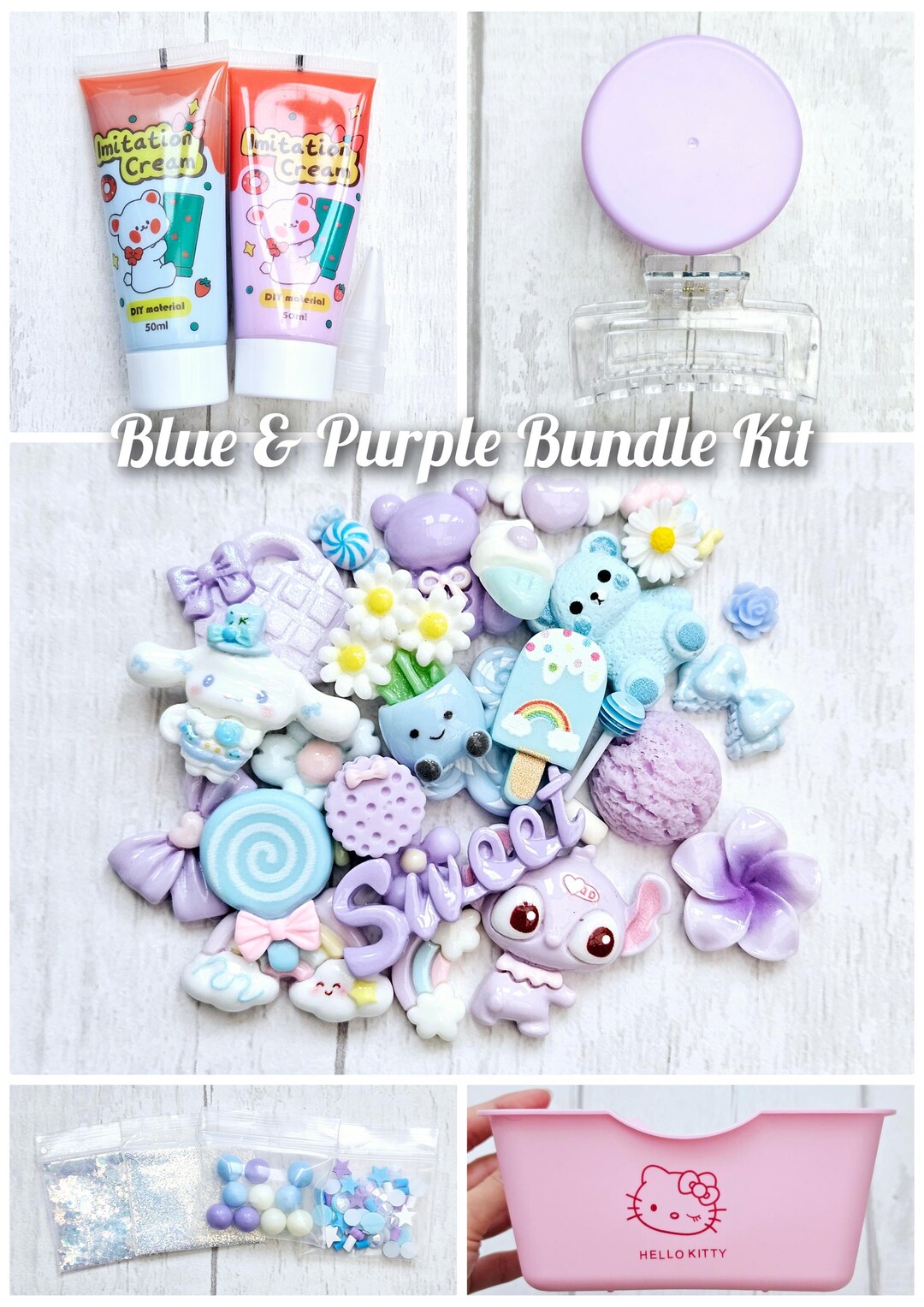 DIY Decoden Bundle Blue & Purple Kit - Including Charms, Coloured Glue ...