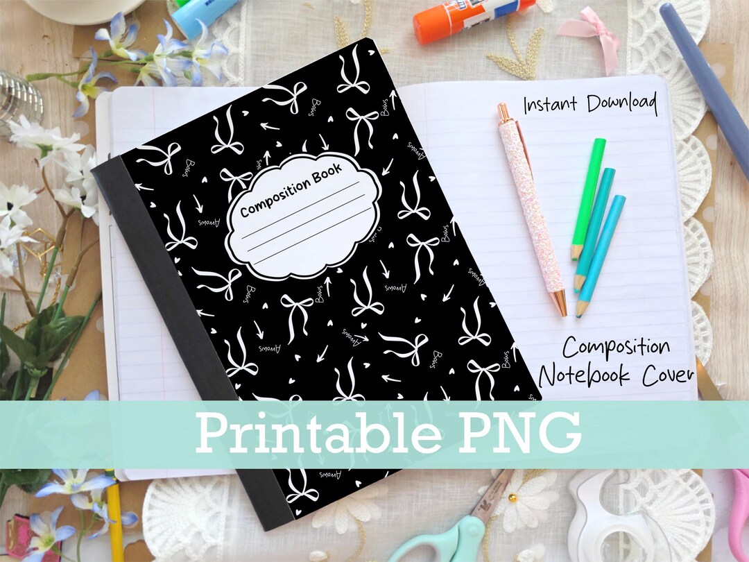 Printable Composition Notebook Cover: Chic Bow Design (PNG Digital ...