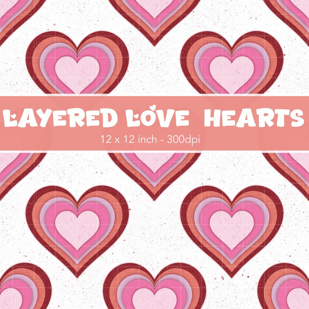 Layered Love Hearts Seamless Pattern, Hand Drawn Valentine Hearts ...