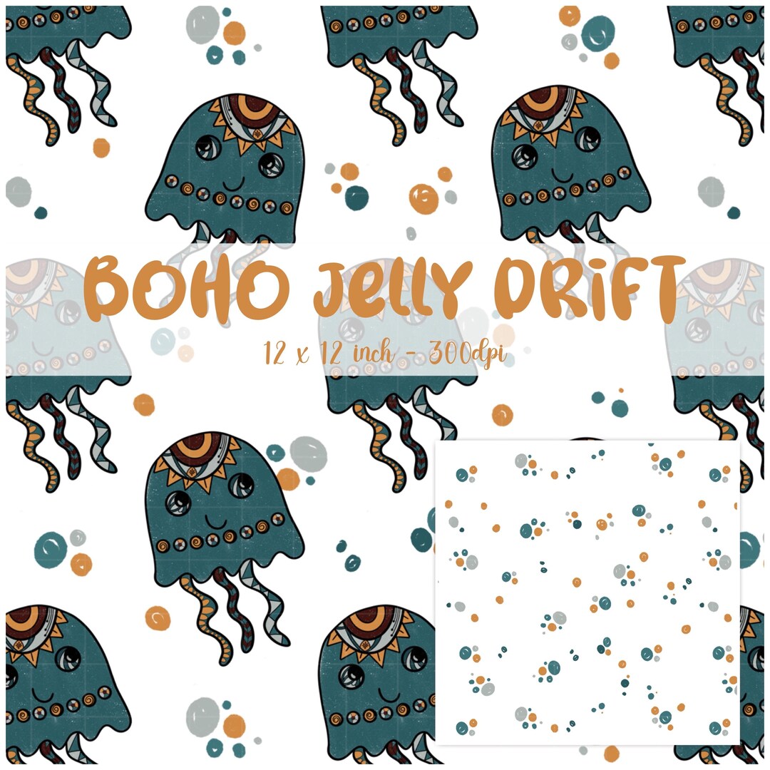 Boho Jellyfish Seamless Pattern for Kids, Ocean Baby Digital Paper ...