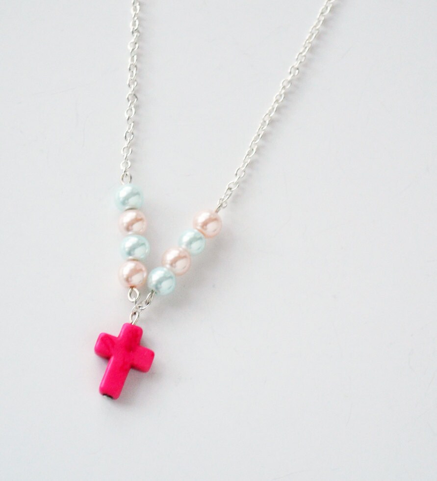 Little Girls Silver Necklace Girls Cross Necklace Little Girl Jewelry ...