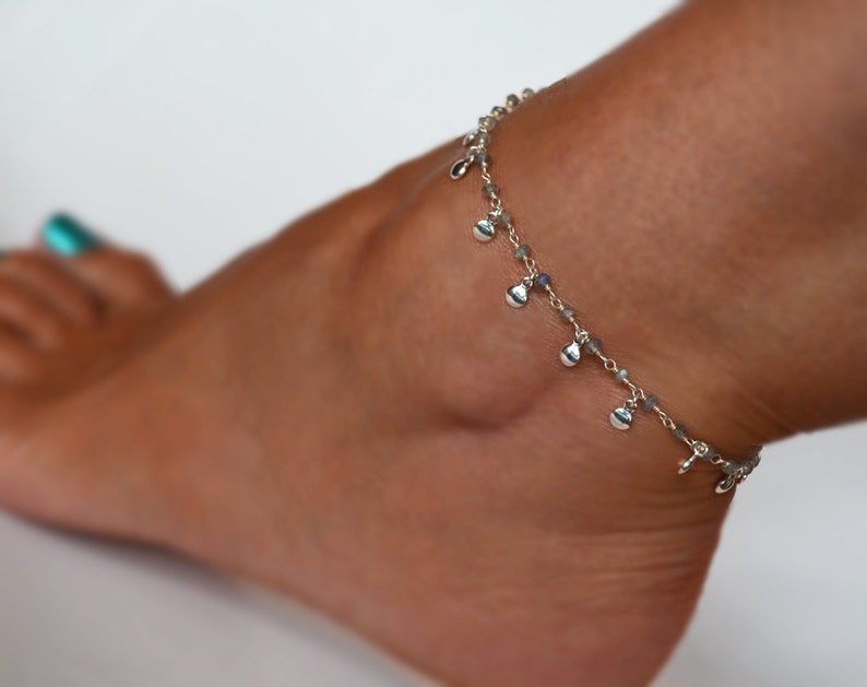 Boho Anklet Boho Silver Ankle Bracelet Labradorite Jewelry Gemstone ...