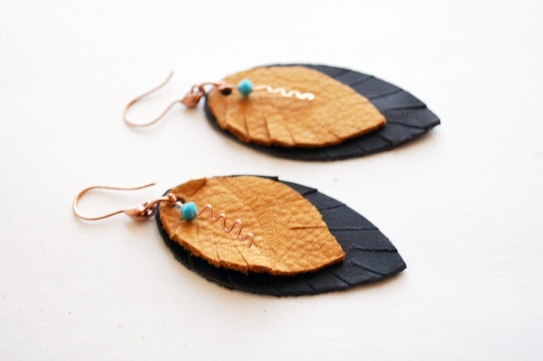 Boho Earrings Feather Dangles Womens Earrings Feather Earrings Leather ...