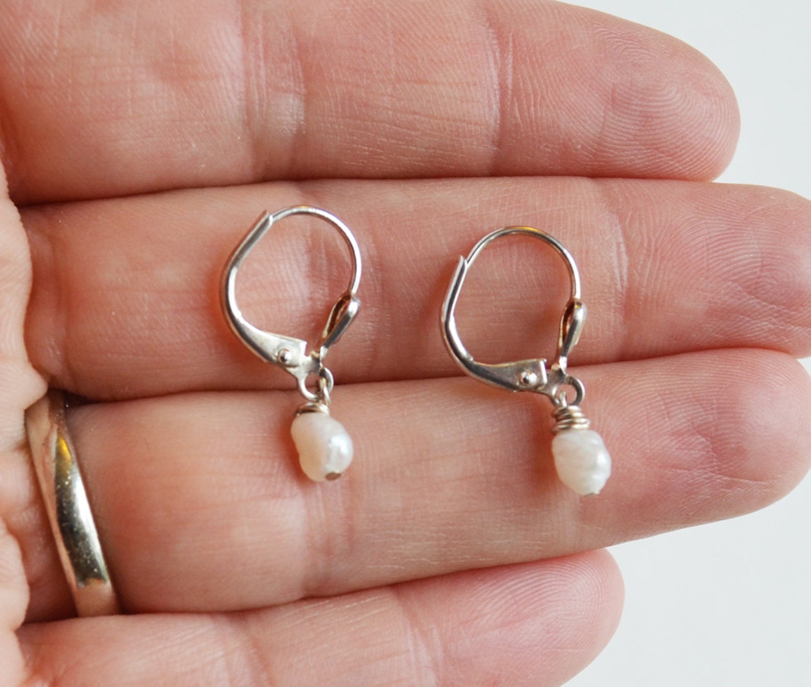 Delicate Earrings Tiny Pearl Earrings Petite Earrings Pearl Dangles ...
