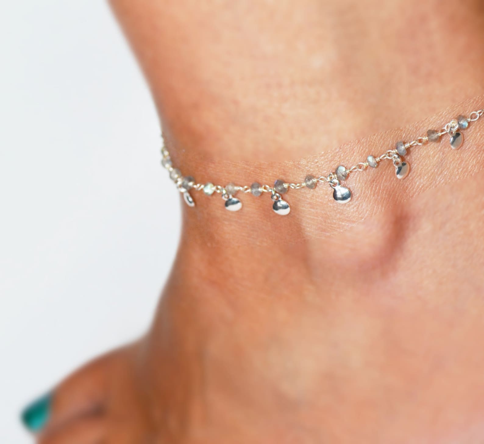 Boho Anklet Boho Silver Ankle Bracelet Labradorite Jewelry Gemstone ...