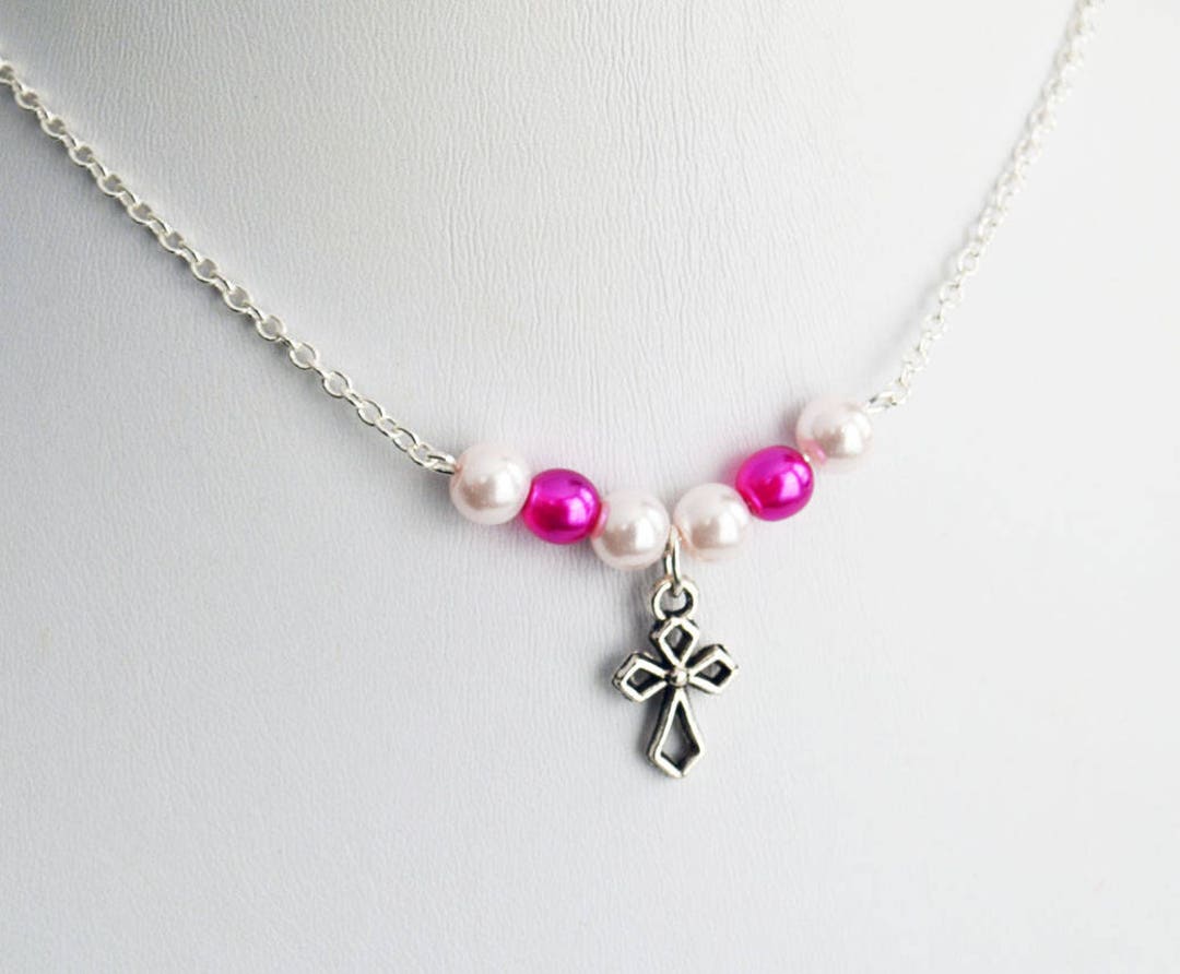 Girls Cross Necklace Girls Necklace Girls Pearl Necklace Little Girls ...
