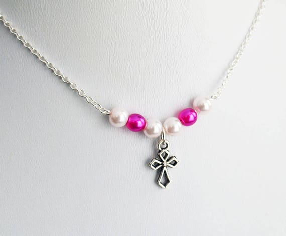 Girls Cross Necklace Girls Necklace Girls Pearl Necklace - Etsy