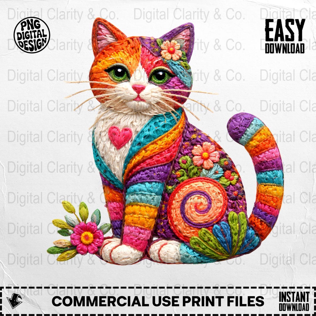 Crochet Cat Png, Rainbow Cat Clipart, Kitten Png, Cat Digital Download ...