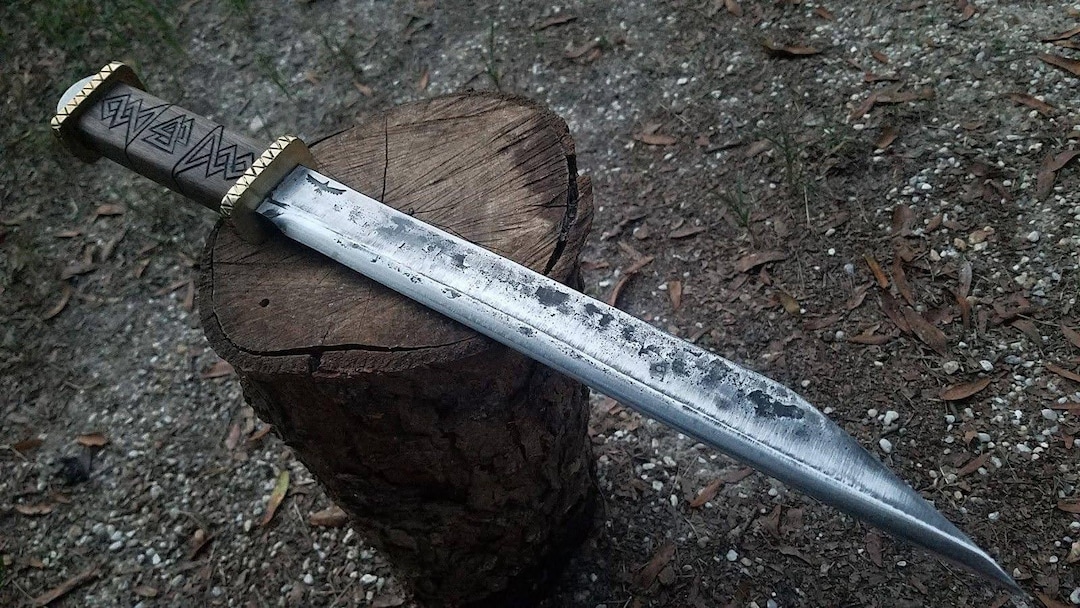 Hand Forged Viking Seax Knife, Carbon Steel Blade, With Leather Sheath ...