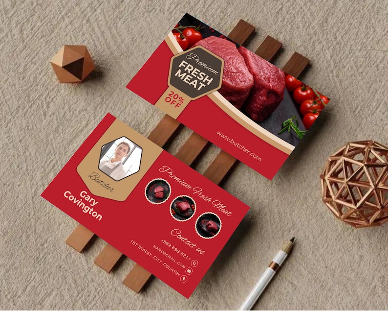 Butcher Business Card Template: Customizable Meat Shop Design (canva ...