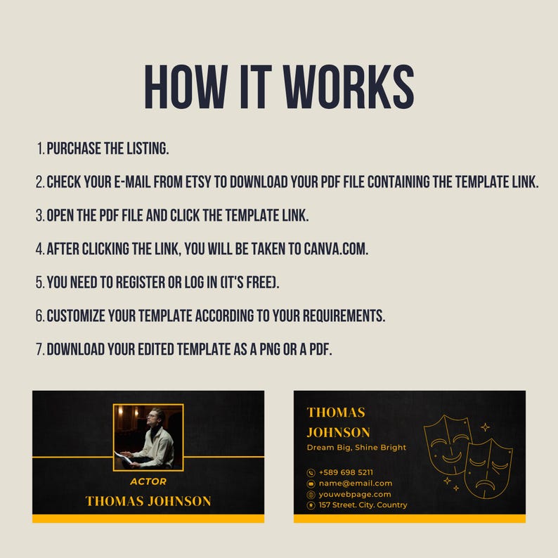 Actor Business Card: Editable Canva Template (digital) - Etsy