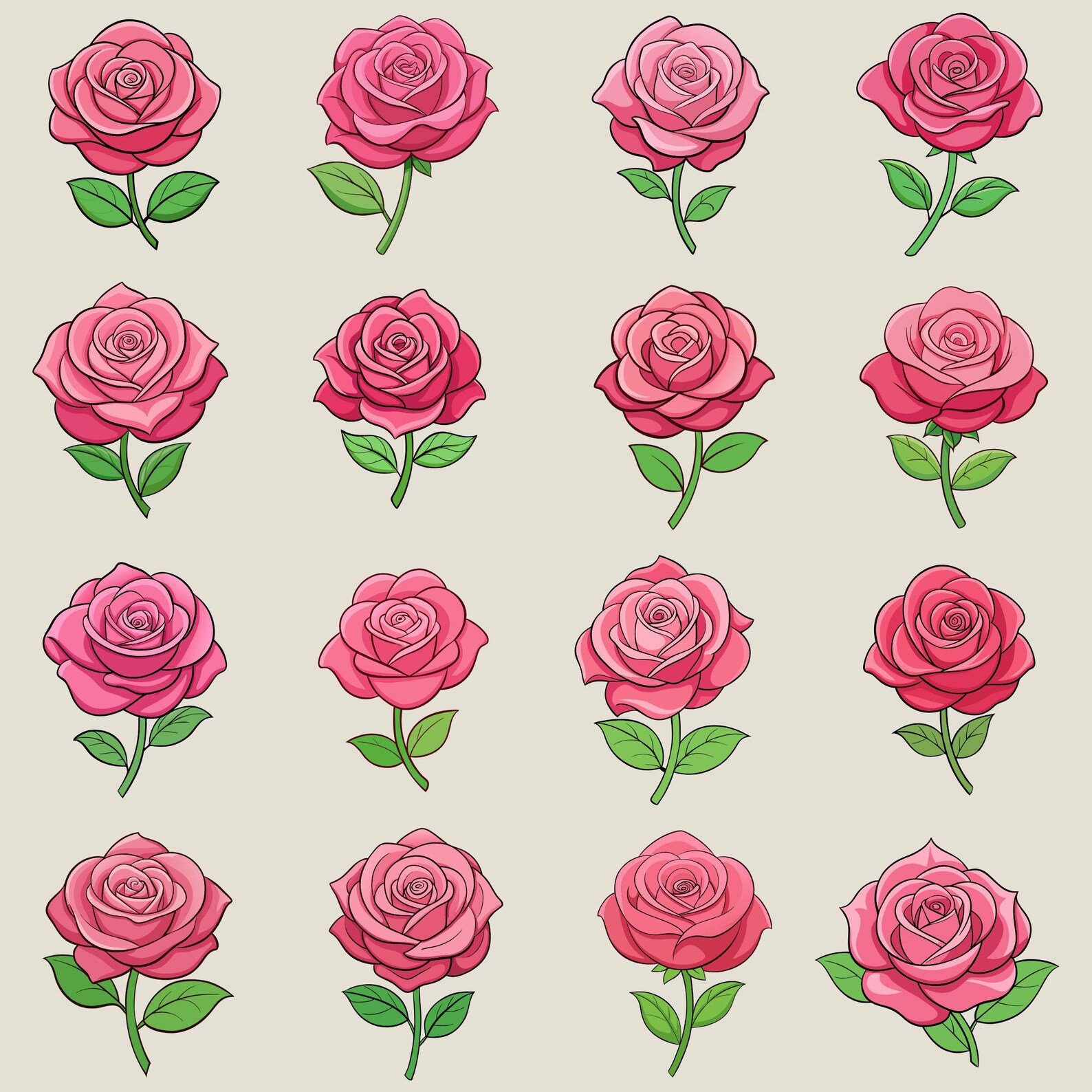 16 Pink Rose Clip Art SVG Files, Cliparts for Invitations, Stickers ...