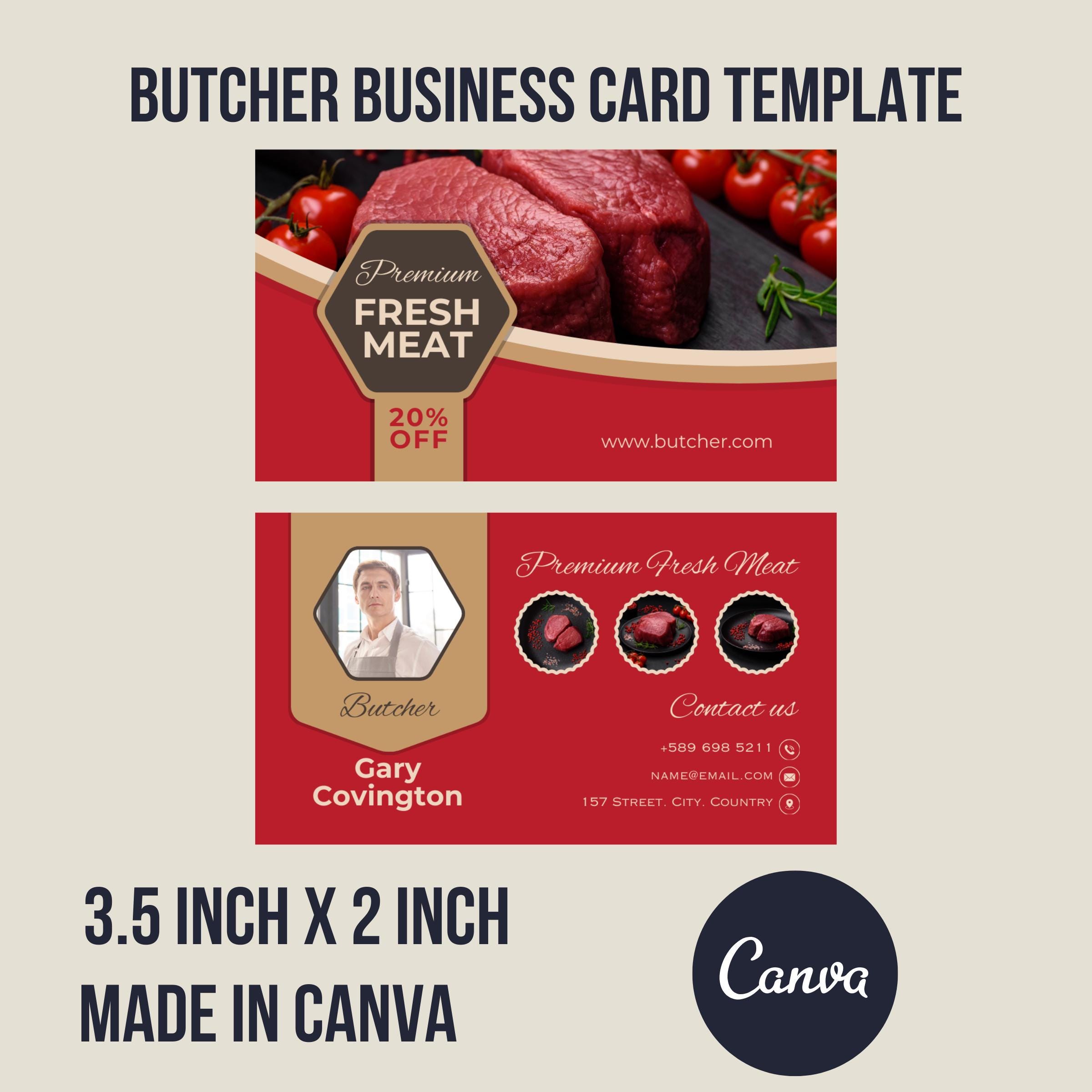 Butcher Business Card Template: Customizable Meat Shop Design (canva ...