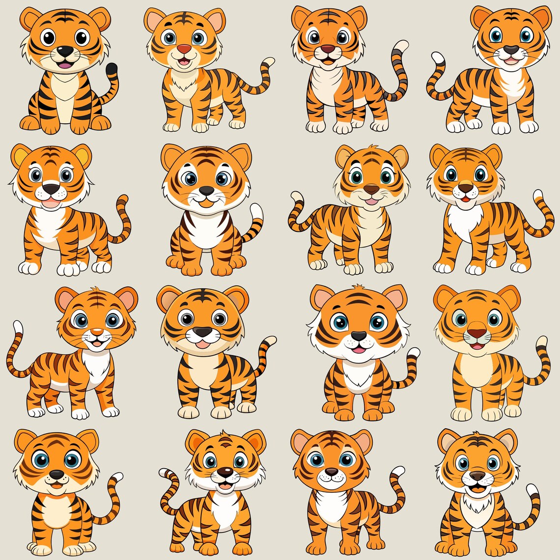 16 Cute Tiger Clip Art SVG Files, Cliparts for Invitations, Stickers ...
