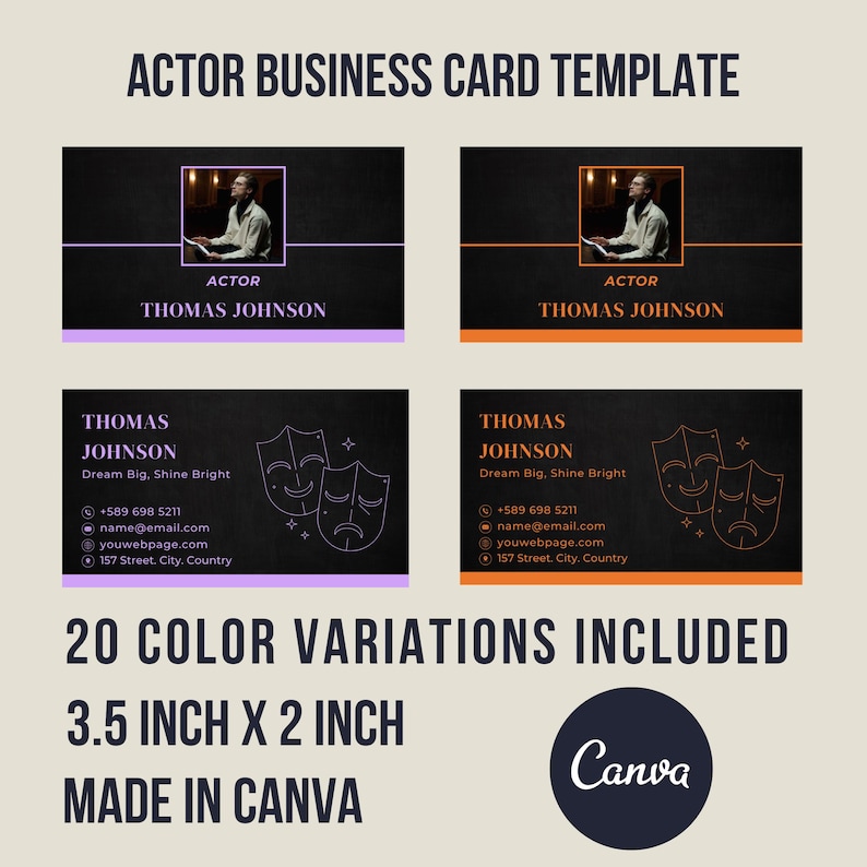 Actor Business Card: Editable Canva Template (digital) - Etsy