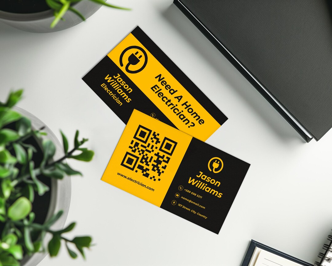 Electrician Business Card Template: Modern Canva Design (instant ...