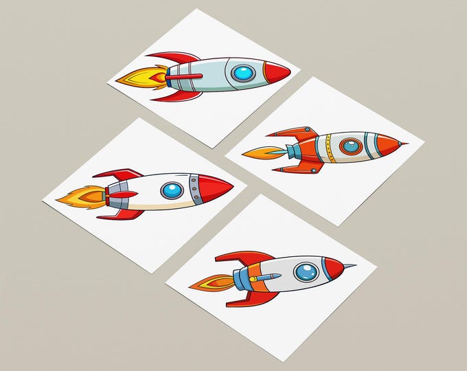 10 Rockets Clipart Bundle, PNG & JPG, Printable Patchwork Rocket ...