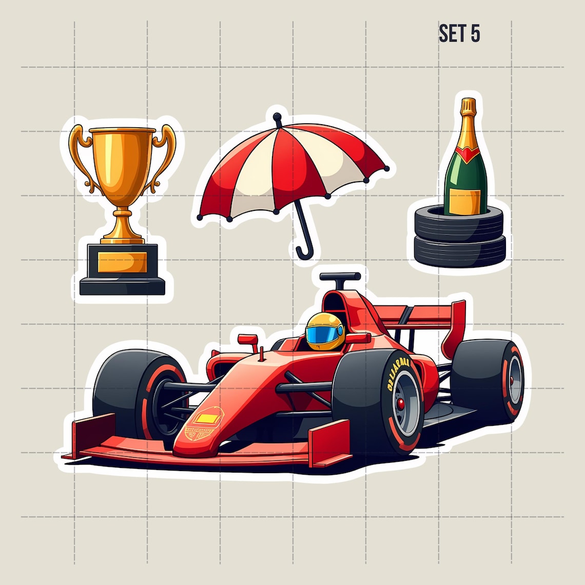 F1 Stickers | Formula 1 Clipart Sticker Bundle | Semi-realistic F1 Car ...