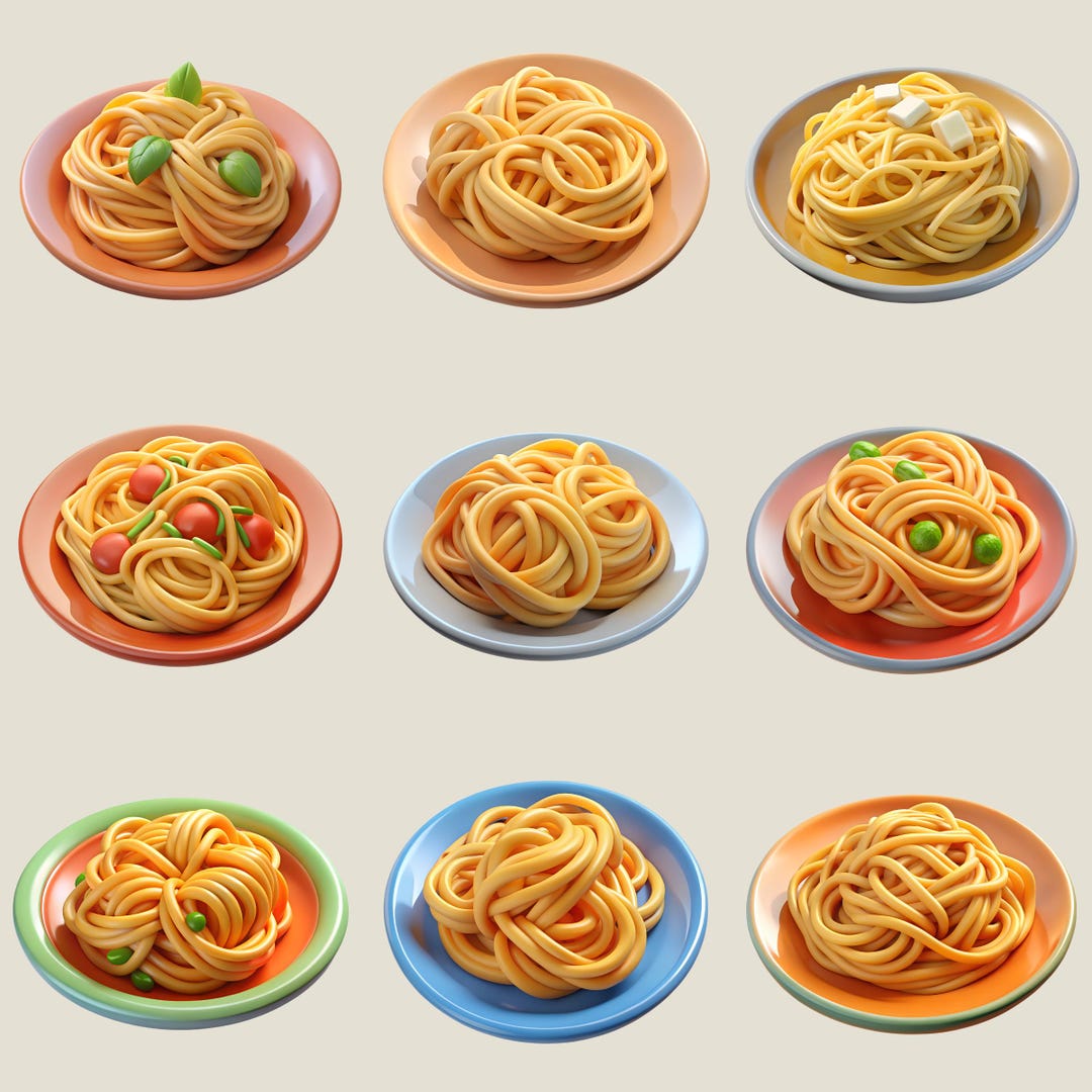 9 Spaghetti 3D Clip Art PNG Files, Cliparts for Invitations, Stickers ...