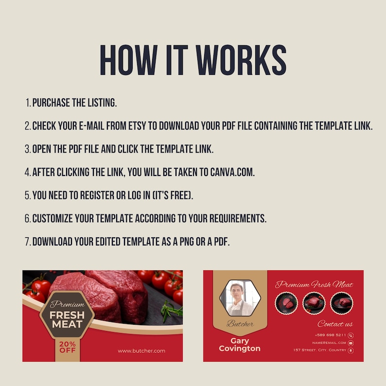 Butcher Business Card Template: Customizable Meat Shop Design (canva ...