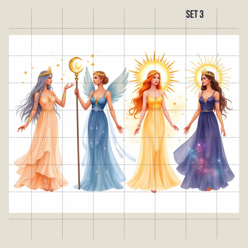 Watercolor Goddess Clipart Bundle: Mythical PNG Illustrations (digital ...