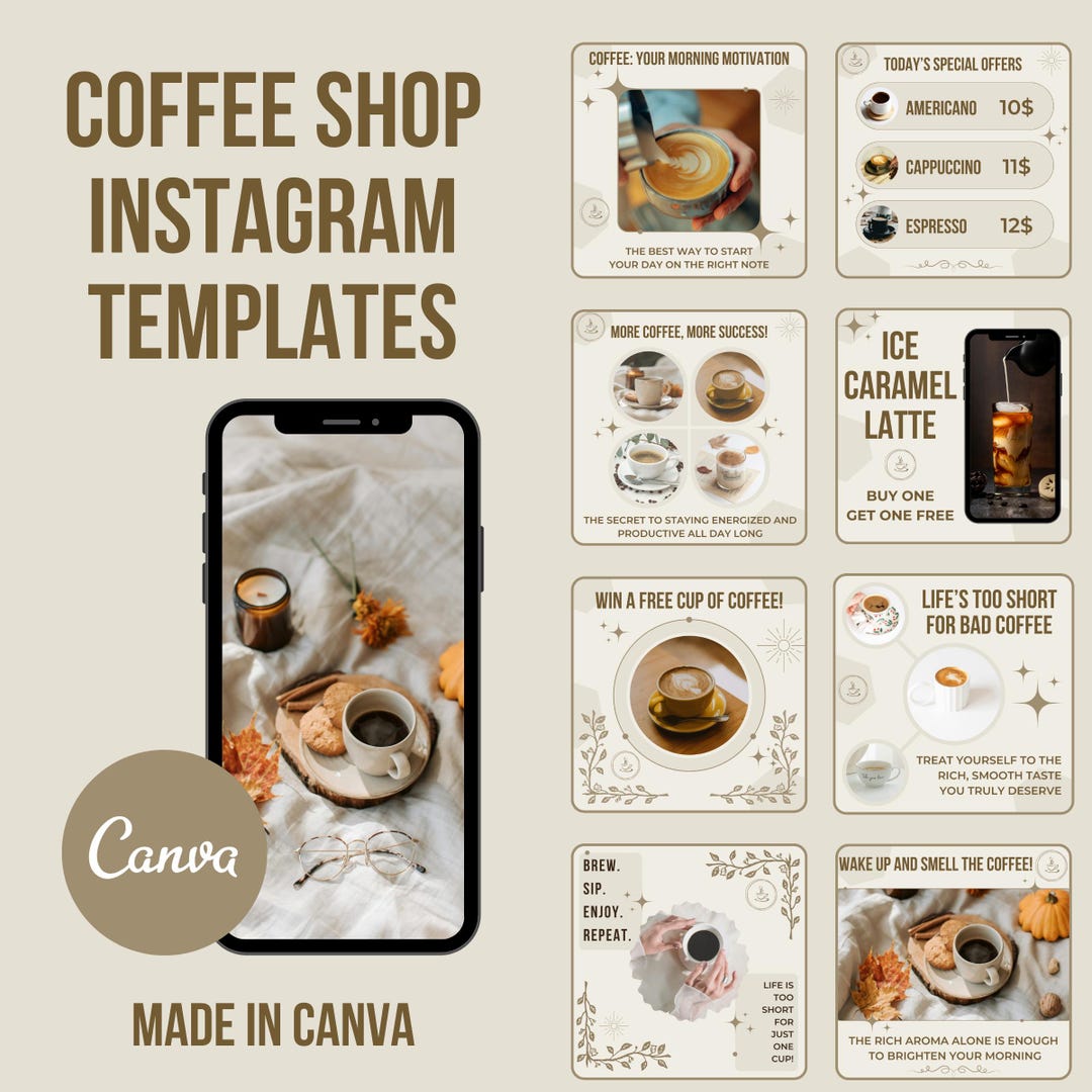 48 Coffee Shop Instagram Templates | Instagram Canva Templates | Coffee ...